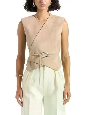 Manière De Voir Jeanne Wrap-belt Suede Waistcoat - Neutrals