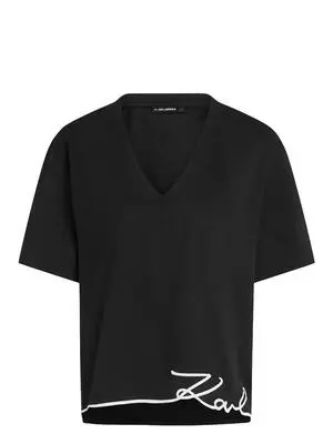 Karl Lagerfeld Short-sleeved V-neck T-shirt - Black