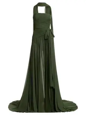 Elie Saab Ruched Tie Maxi Dress - Green