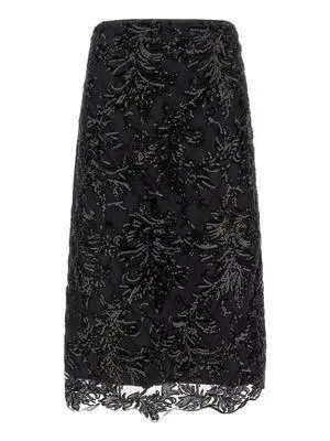 LE TWINS Giulia Sequin-embellished Midi Skirt - Black