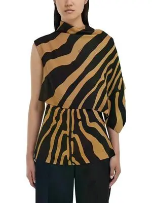 FERRAGAMO Animal-print Asymmetric Top - Brown