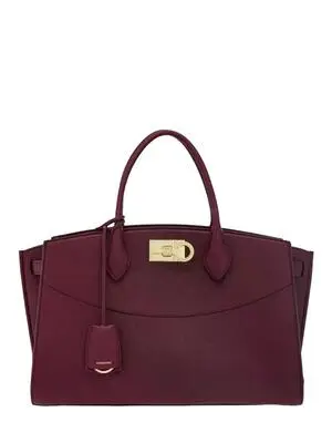 FERRAGAMO Large Studio Leather Tote Bag - Red