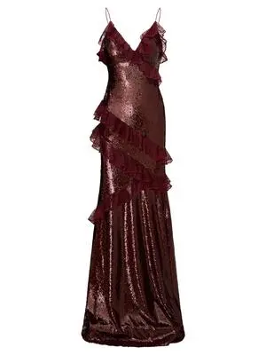 LoveShackFancy Rialto Lace-trimmed Sequined Maxi Dress - Burgundy