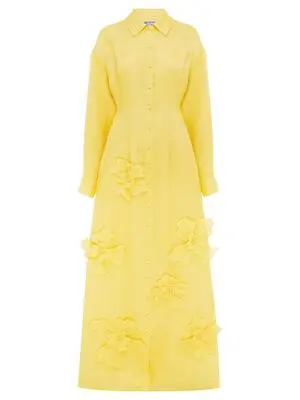 LEO LIN Jeanette Flower-appliquéd Silk Maxi Dress - Yellow