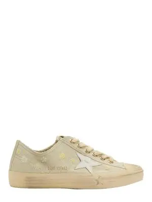 GOLDEN GOOSE V-star 2 Floral-embroidered Suede Sneakers - Beige