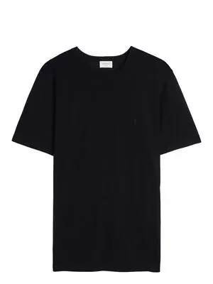 Saint Laurent Logo-embroidered Wool T-shirt - Black