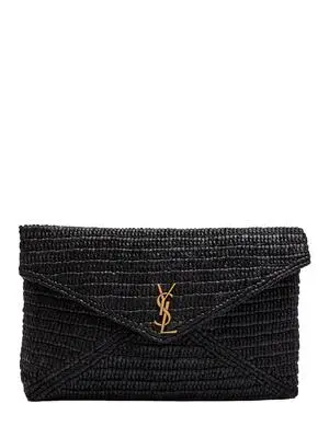 Saint Laurent Envelope Raffia Pouch - Black