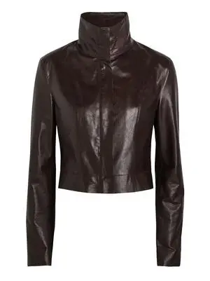 Our Legacy Concealed Funnel-neck Leather Jacket - Brown