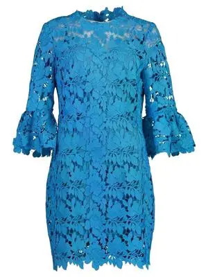 Monique Lhuillier Bell-sleeve Lace Mini Dress - Blue