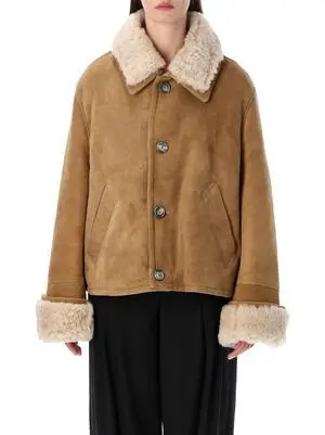 Ami Cropped Shearling Jacket - Brown