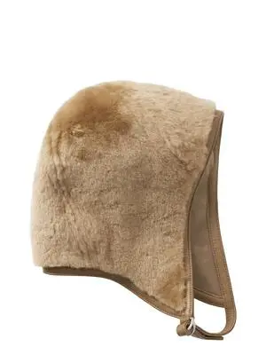 Acne Studios Leather-Trimmed Shearling Hood Camel