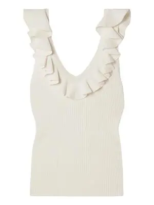 Zimmermann Awaken Ruffled Ribbed-knit Top - White