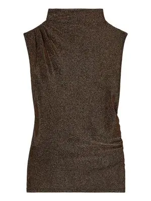 Veronica Beard Mylie Ruched Metallic Knitted Tank - Gold