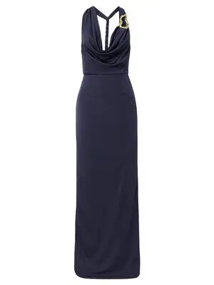 Rebecca Vallance Ayesha Draped Embellished Halterneck Gown - Blue