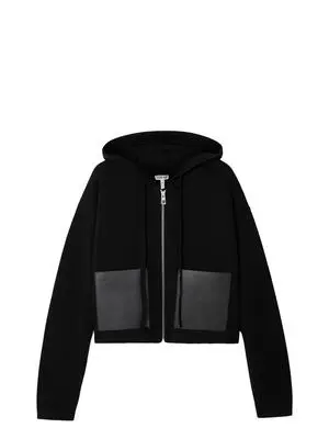 Loewe Leather-trimmed Wool-blend Hoodie - Black