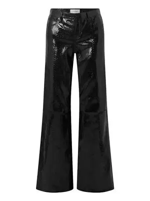 FRAME Croc-effect Leather Flared Pants - Black