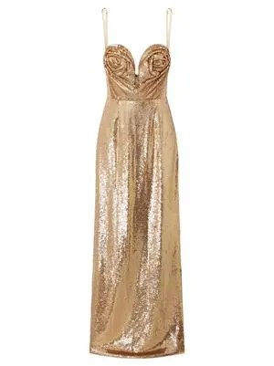 Carolina Herrera Strapless Sequined Mesh Gown - Gold