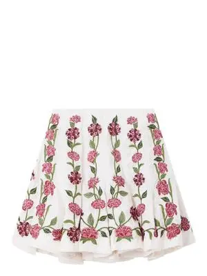 Agua Bendita Cerezo Appliquéd Embroidered Linen Mini Skirt - Multi