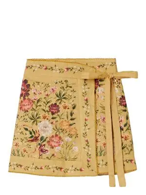 Agua Bendita Agua By Agua Bendita Luna Paramo Floral-Print Linen Mini Wrap Skirt Multi
