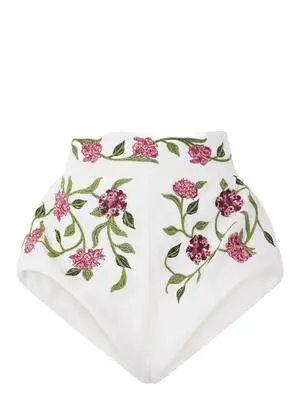 Agua Bendita Floral-embroidered Linen Gatti Quebrada Shorts - Multi