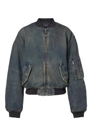 Balenciaga Distressed Denim Bomber Jacket - Blue