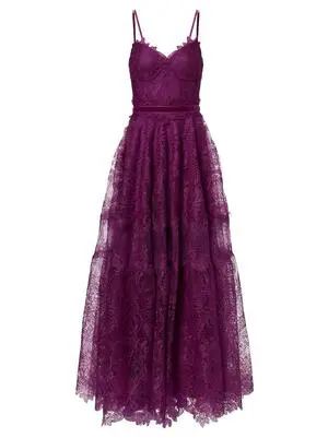COSTARELLOS Belted Lace Gown