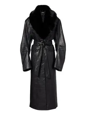 Remain Birger Christensen Croc-effect Leather Coat - Black