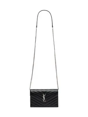 Saint Laurent Cassandre Envelope Small Leather Wallet On Chain - Black