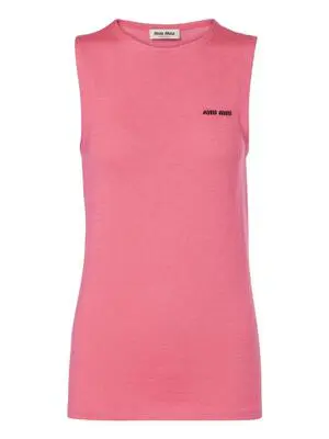Miu Miu Logo Cashmere And Silk Top - Pink