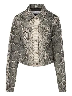 Gabriela Hearst Bronte Snake-print Cropped Denim Jacket - Grey