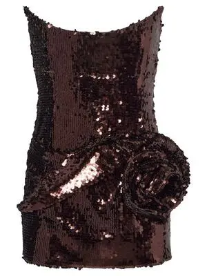 Magda Butrym Floral-appliqué Sequined Minidress - Brown