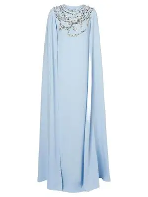 Oscar De La Renta Caped Embellished Silk-blend Gown - Blue