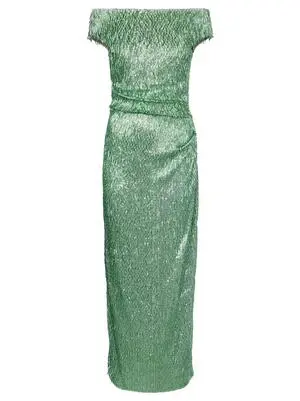 Erdem Beaded Off-shoulder Midi Dress - Green