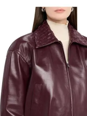 Bottega Veneta Intrecciato Collar Leather Bomber Jacket - Red/multi