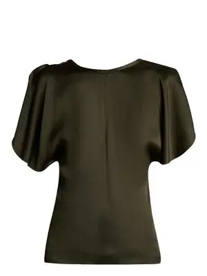 Victoria Beckham Draped Split-sleeve Satin Blouse - Dark Olive