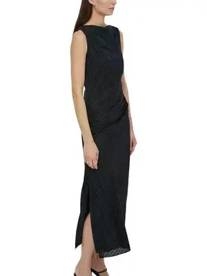 SAMSOE SAMSOE Sahira Striped Ruched Midi Dress - Black
