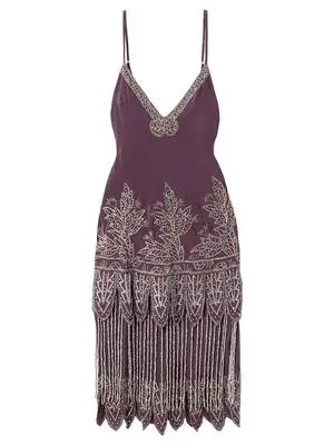BODE Epoque Fringed Embellished Midi Dress - Purple