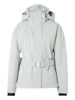 Cordova Cascade Appliquéd Belted Stretch Hooded Ski Jacket Light Gray
