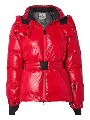 Perfect Moment Candice Hooded Belted Down Ski Jacket - Red
