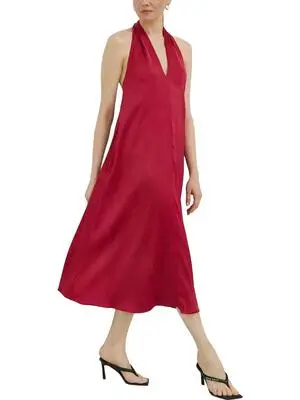 SAMSOE SAMSOE Halterneck V-neck Midi Dress - Red