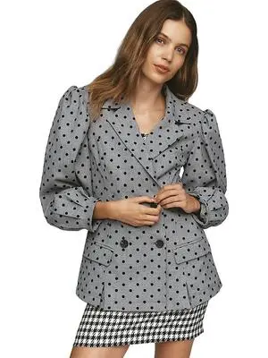 Avec Les Filles Puff-sleeve Polka Dot Blazer Jacket - Black Dot