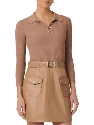 Shoshanna Melinda Belted Knit & Faux Leather Mini Dress - Camel