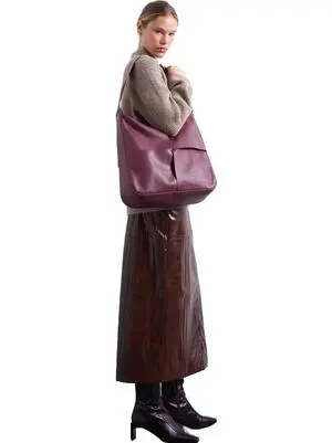 Topshop Oversized Leather Tote - Burgundy