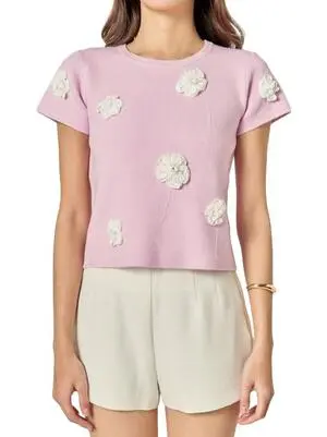 English Factory Floral Embellished Knit Top - Lilac/white