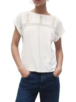 Mango Openwork Cotton T-shirt - Off White
