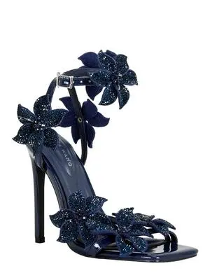 AZALEA WANG Romi Floral Stiletto Sandals - Navy