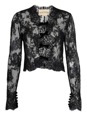 Valentino Garavani Sheer Lace Long-sleeve Top - Black