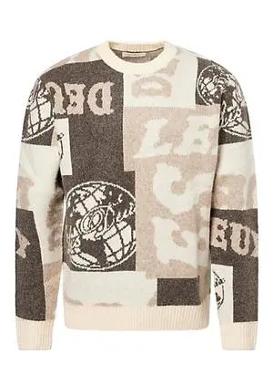 LES DEUX Printed Knitted Jumper - Dark Sand