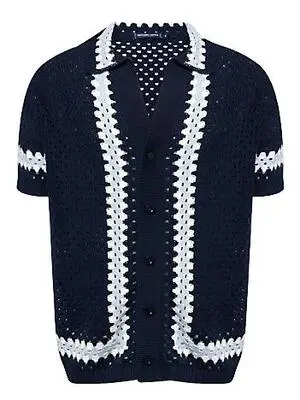 Frescobol Carioca Pinto Crochet Cotton Cardigan - Navy