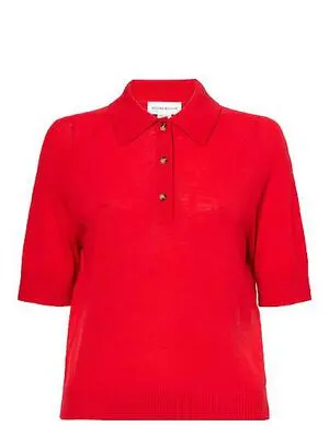 Victoria Beckham Superfine Wool Knit Polo Shirt - Cardinal Red